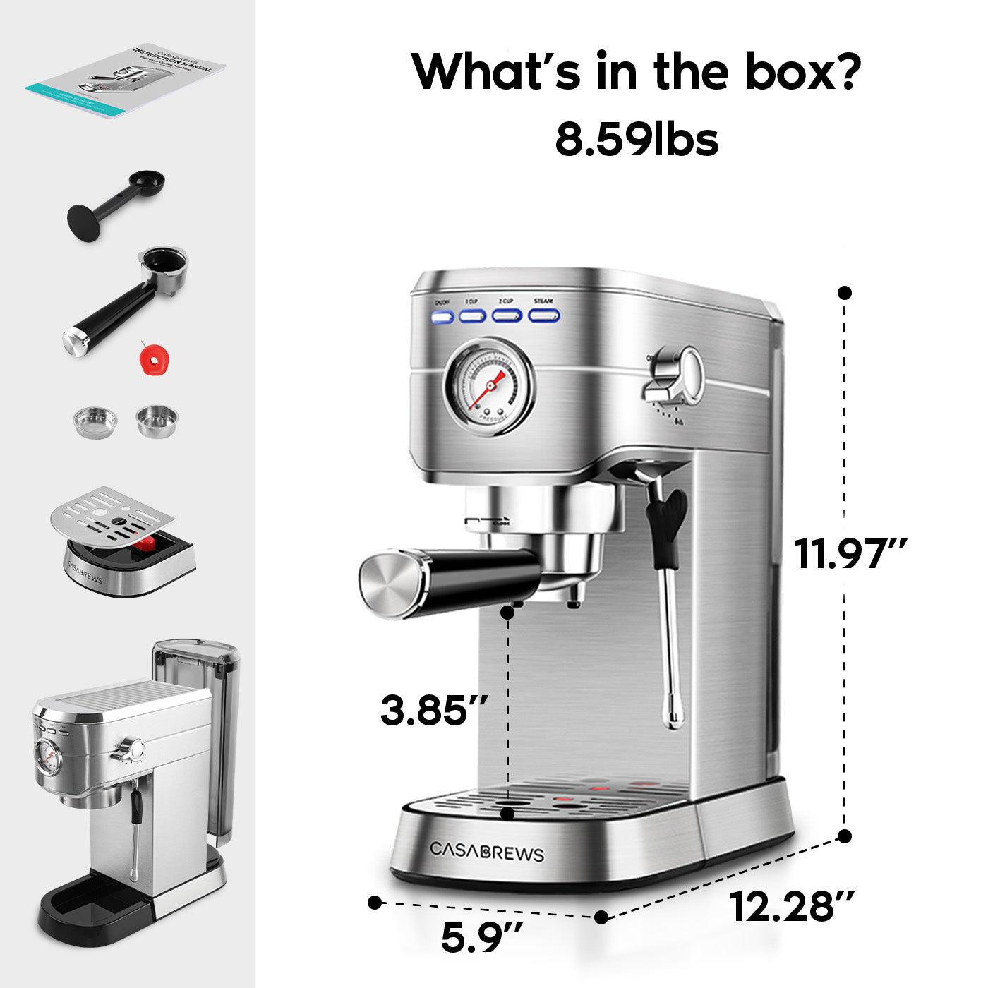 CASABREWS CM5418 Compact 20-Bar Home Espresso Machine with Stainless Steel Milk Frother ...