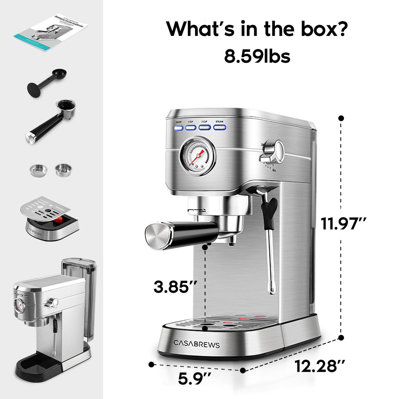 CASABREWS CM5418 Compact 20-Bar Home Espresso Machine with Stainless ...